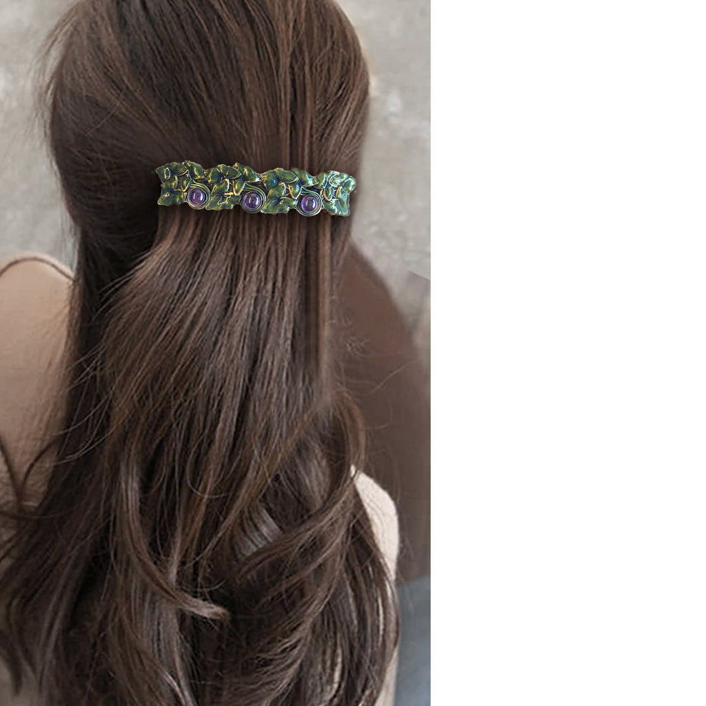 Enamel Ivy and Amethyst Hair Barrette | Made in USA – Sweet Romance Jewelry