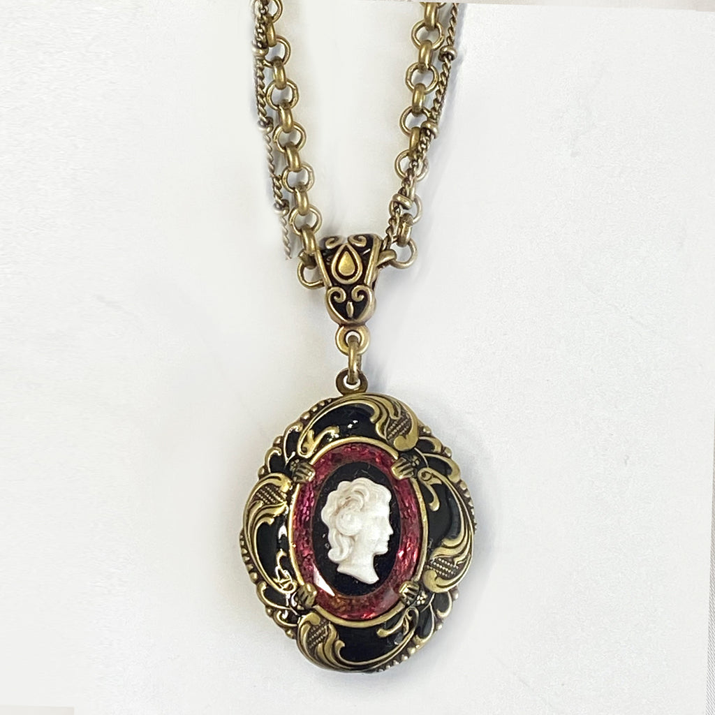 Vintage Cameo Enamel Locket Necklace N1522 – Sweet Romance Jewelry