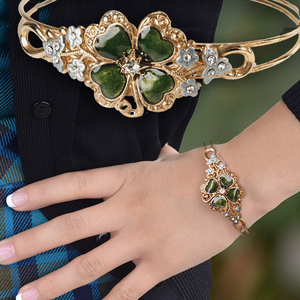 Lucky Clover Enamel Bangle Bracelet BR350 | Sweet Romance – Sweet ...