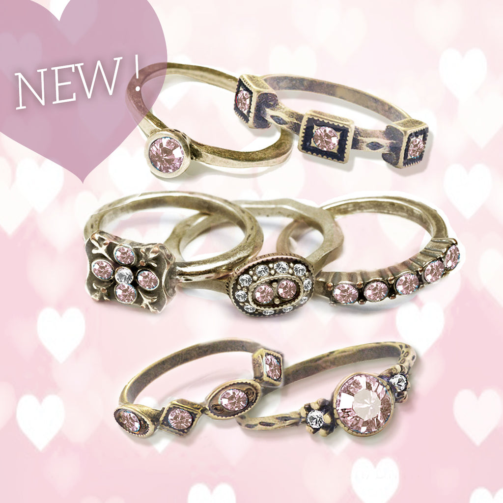 Vintage Pink Rose Crystal Stacking Rings – Sweet Romance Jewelry